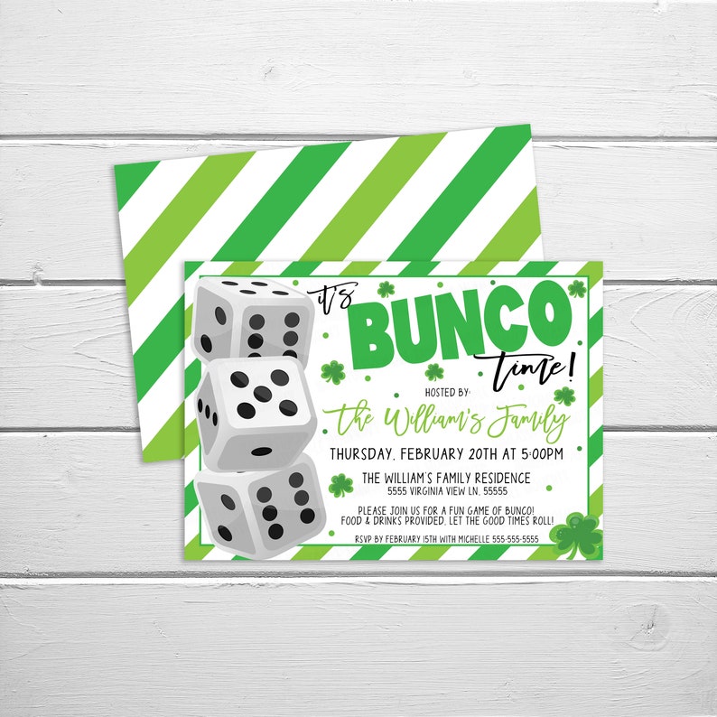 St. Patrick's Bunco Night Invitation Flyer Editable Bunco | Etsy