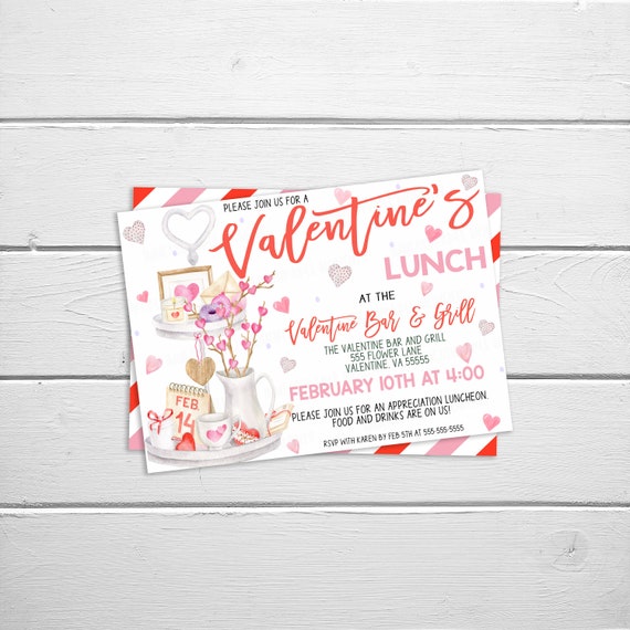Valentines Lunch Dinner Brunch Luncheon Invitation, Editable Valentine ...