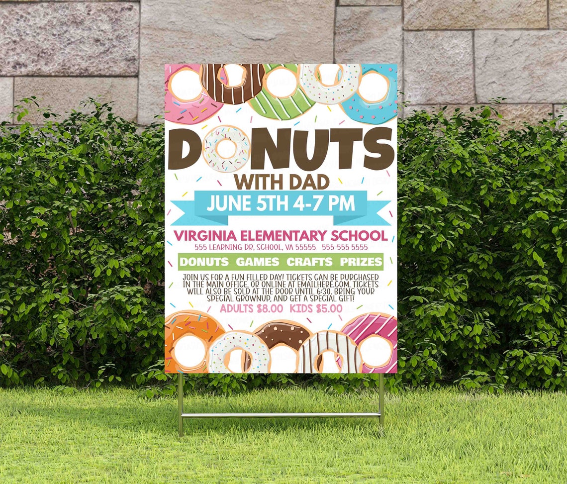 Donuts With Dad Flyer, School PTO PTA, Father Parent Grandparent Adult ...