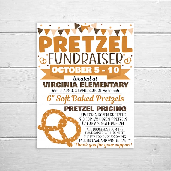 Pretzel Fundraiser Flyer, Editable Printable School Church PTA PTO ...