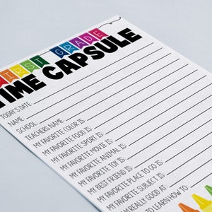 First Grade Time Capsule, 1st Grade Memory Sheet, School Questionnaire ...