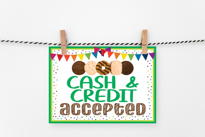 Scout Cookie Booth Sign, Cash Credit Accepted, Printable Cookie Drop ...