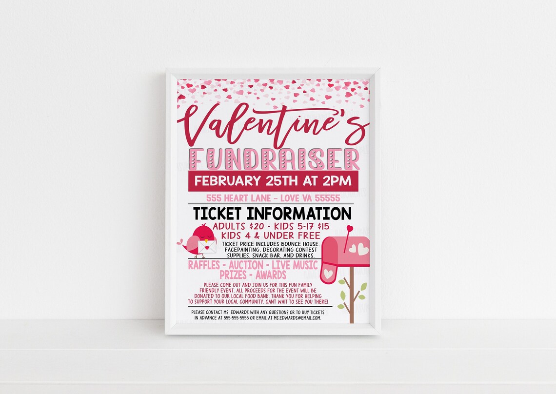 Valentine's Day Fundraiser Flyer Editable Valentine - Etsy