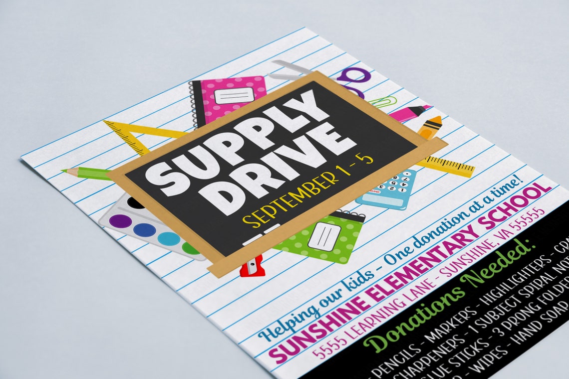 School Supply Drive Flyer Printable Editable PTO PTA Flyer - Etsy