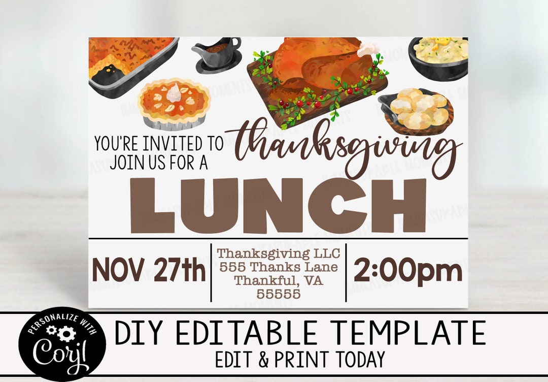 EDITABLE Thanksgiving Lunch Invitation, Employee Business Work Fall ...