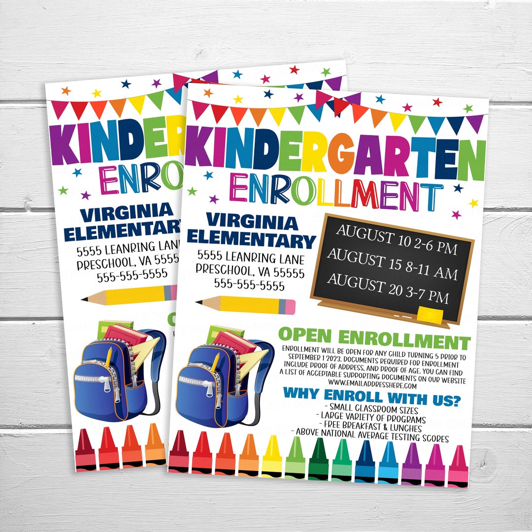 Kindergarten Enrollment Registration Flyer, Editable Printable Open ...
