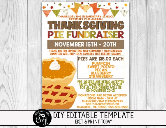 EDITABLE Thanksgiving Pie Fundraiser Flyer, Fall Church School ...