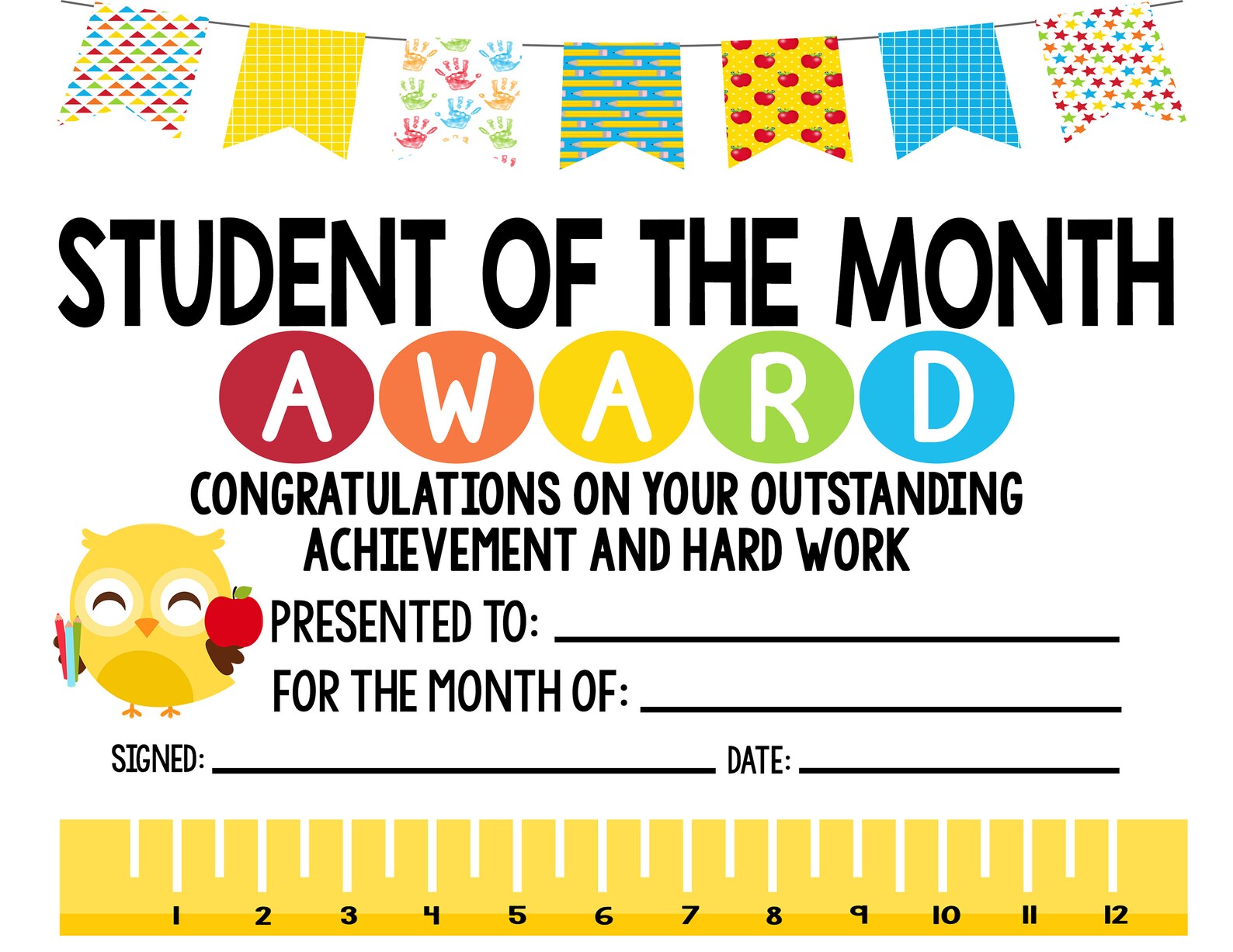 Student of the Month Bundle. Award Certificate and Bookmarks. - Etsy