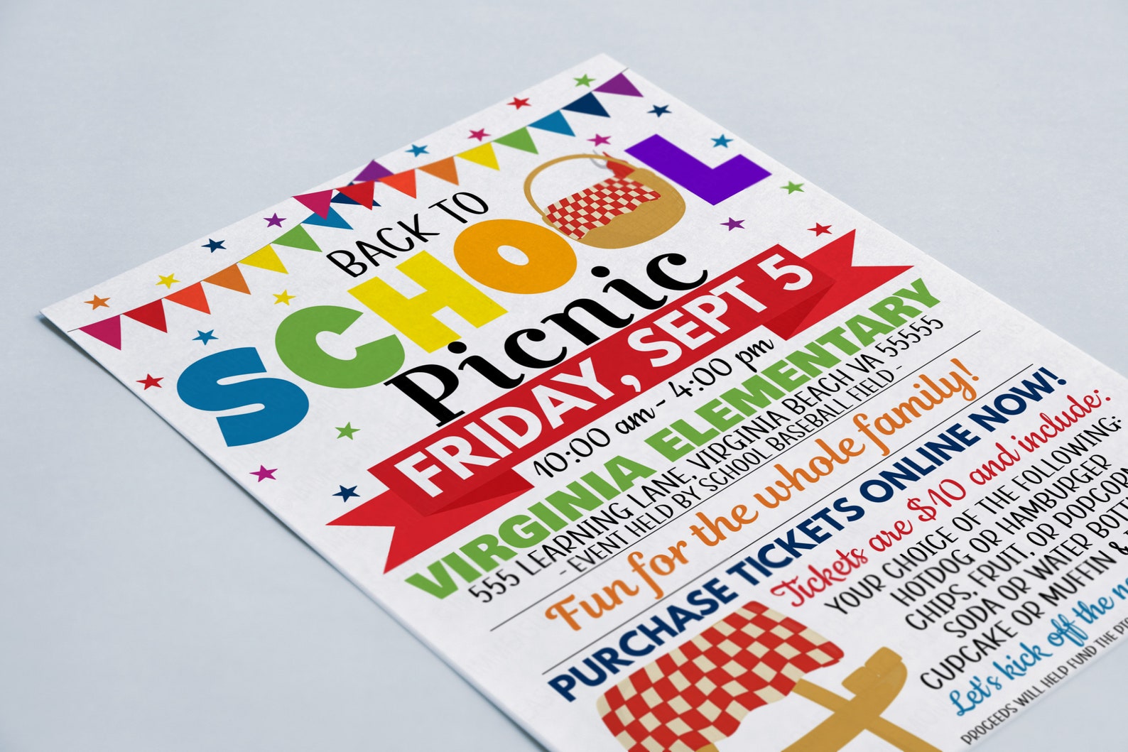 School BBQ Picnic Party Flyer, Editable Printable Back to School ...
