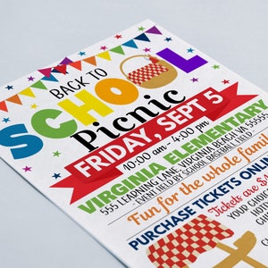 School BBQ Picnic Party Flyer, Editable Printable Back to School ...