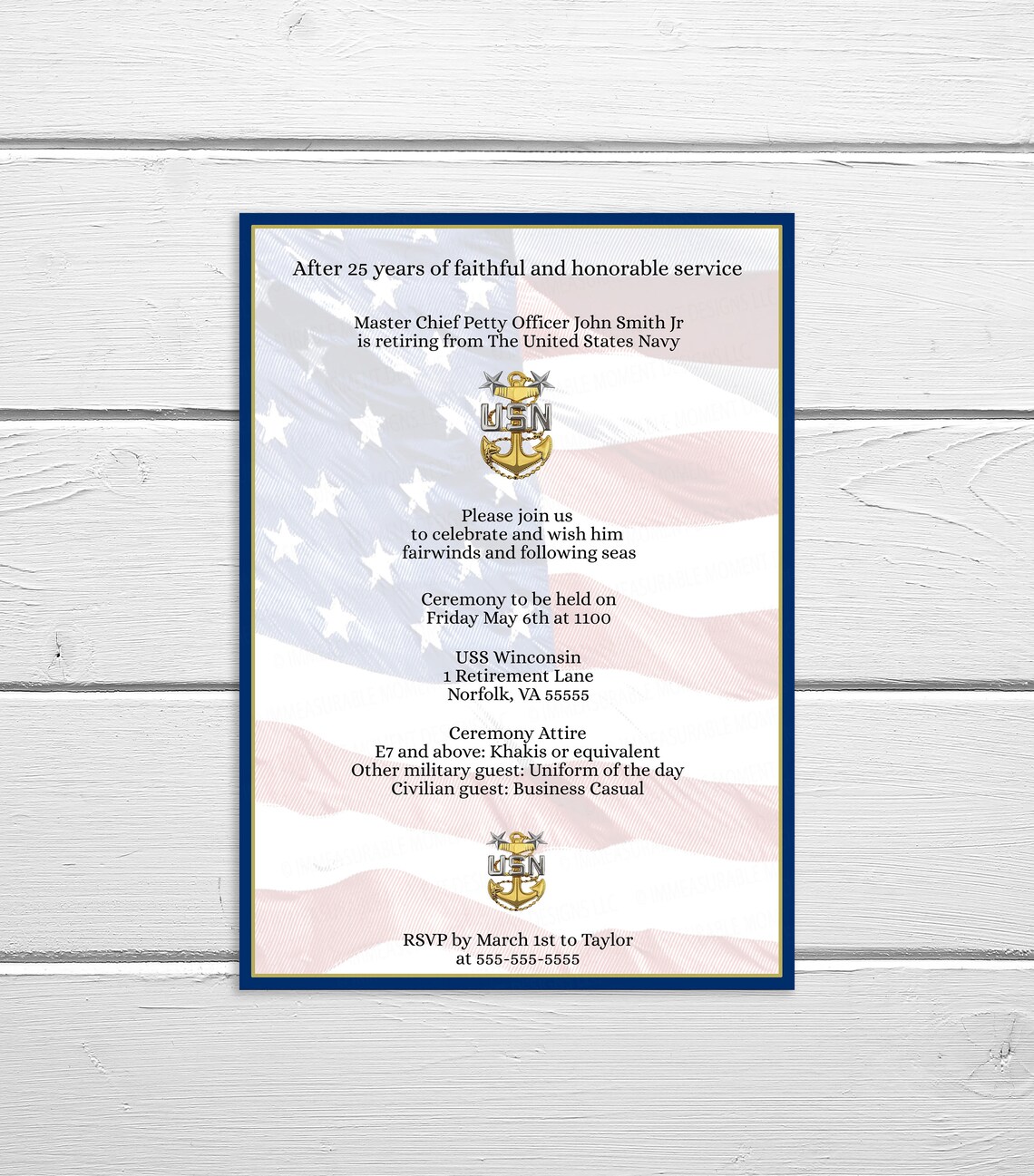Editable E9 Master Chief Retirement Invitation, DIY US Navy Retirement ...