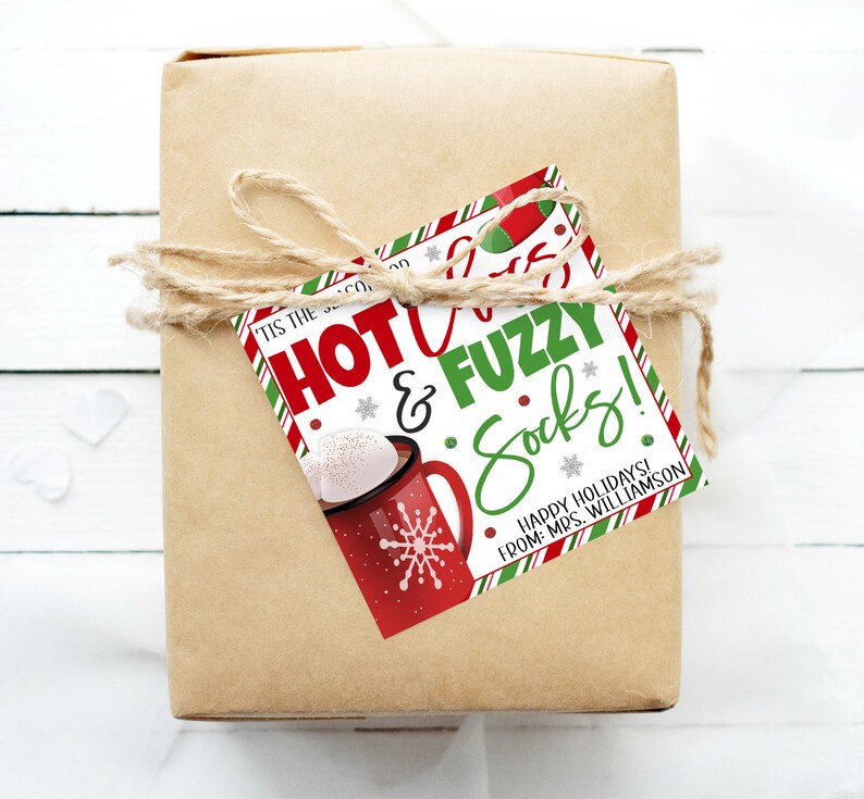 Christmas Gift Tags, Hot Chocs and Fuzzy Socks, Hot Chocolate, Teacher ...