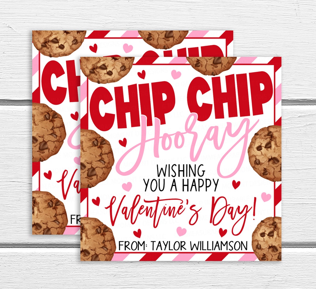 Valentine's Day Cookie Thank You Gift Tags, Chip Chip Hooray ...
