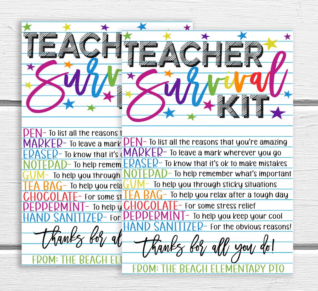 Teacher Survival Kit Gift Tag, Welcome Back Gift for School Teachers ...