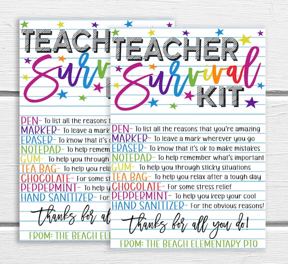 Teacher Survival Kit Gift Tag, Welcome Back Gift For School Teachers ...
