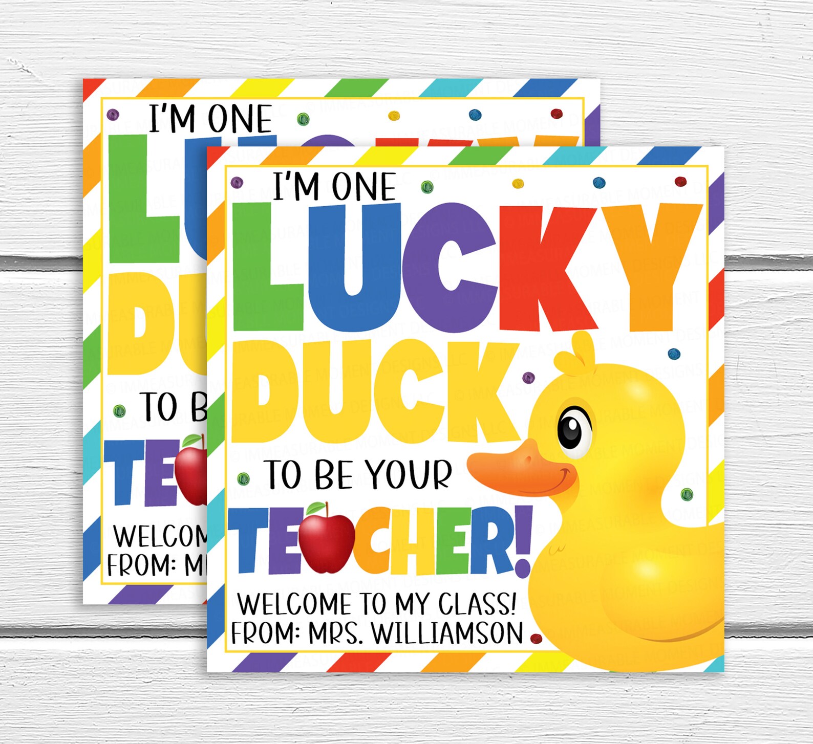 Rubber Duck Gift Tag, One Lucky Duck to Be Your Teacher, Printable Gift ...