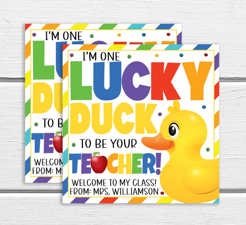 Rubber Duck Gift Tag, One Lucky Duck to Be Your Teacher, Printable Gift ...