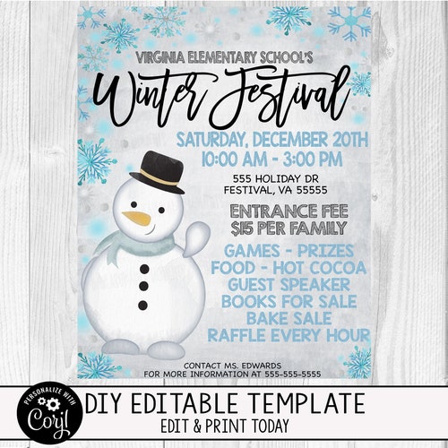 Winter Festival Flyer Holiday Snowman Invitation School - Etsy