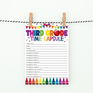 Third Grade Time Capsule Printable, 3rd Grade Student Memory Sheet ...
