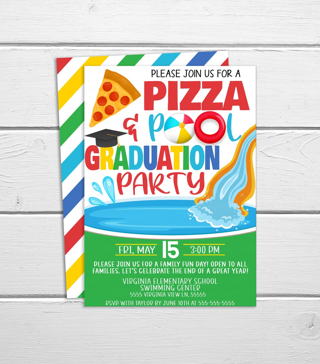 Pizza Pool Party Graduation Invitation, Splish Splash Summer, End of ...