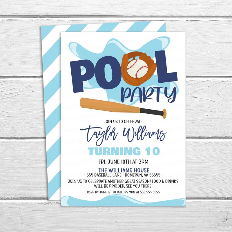 Baseball End of Season Pool Party Invitation - Etsy