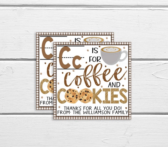 Coffee Cookie Gift Tag, Editable Teacher Staff Daycare Gift Tag ...