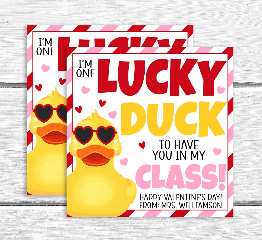 Valentine's Day Rubber Duck Gift Tag, Lucky Duck, Printable Gift for ...