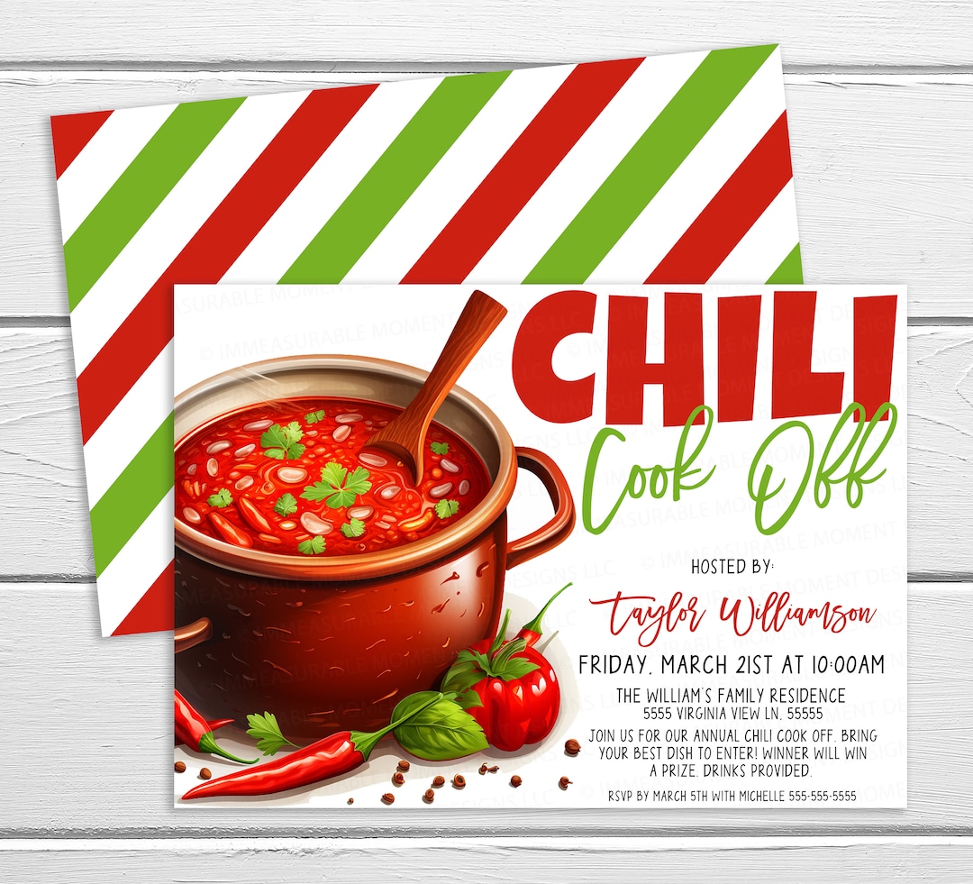 Chili Cook-off Invitation, Chili Tasting Cook off Party Invite, Church ...