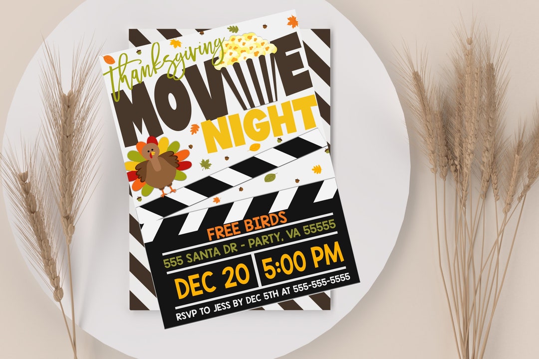 Thanksgiving Fall Movie Night Invitation Flyer, Movie Party, Birthday ...