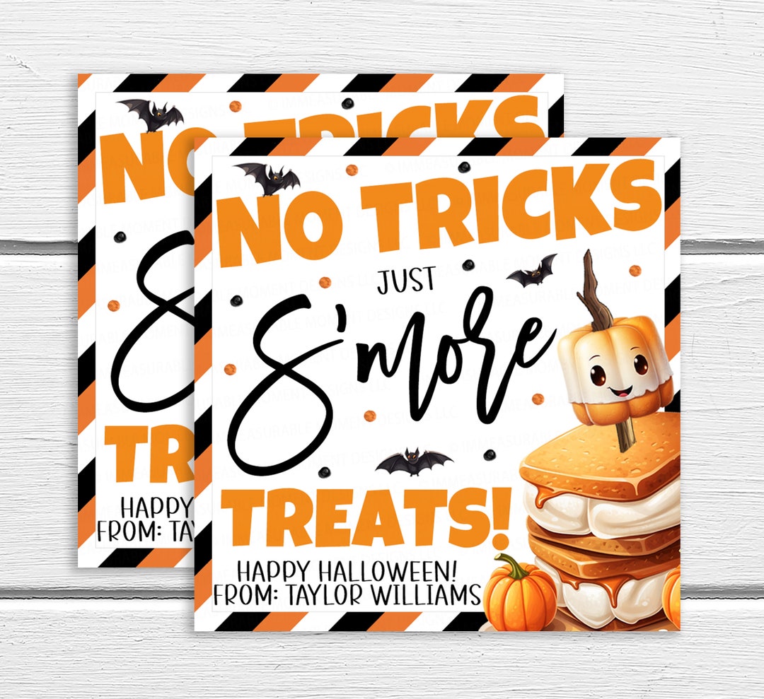 Halloween S'more Gift Tag, No Tricks Just More Treats, Pumpkin S'mores ...