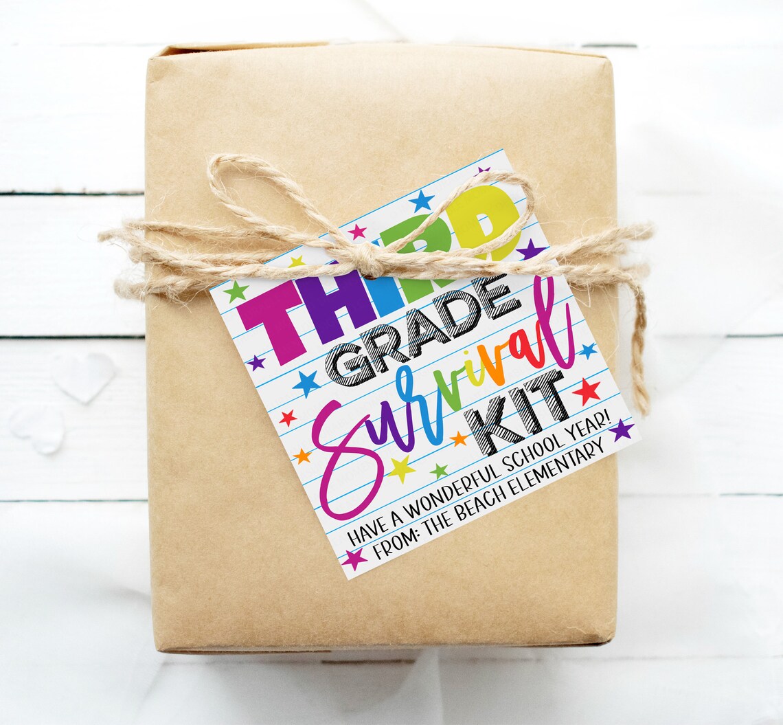 Third Grade Survival Kit Gift Tag, 3rd Grade Printable Editable Label ...