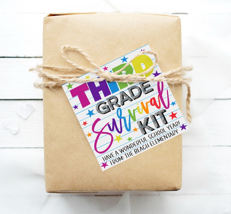 Third Grade Survival Kit Gift Tag, 3rd Grade Printable Editable Label ...