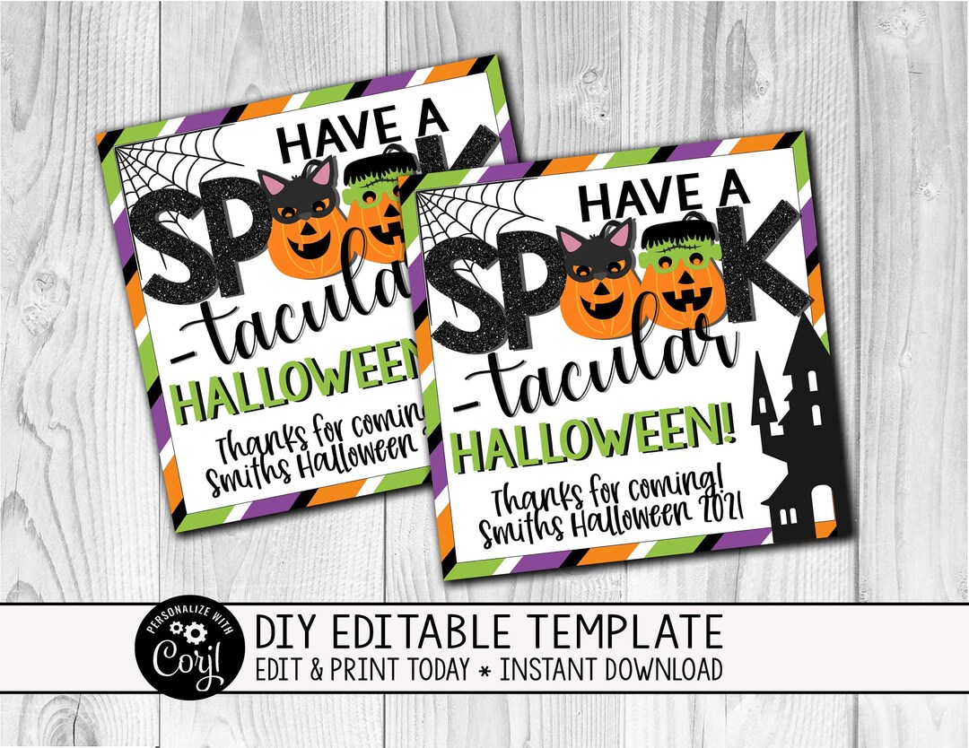 EDITABLE Halloween Gift Tag, Spook-tacular Gift Tag, Digital Download ...