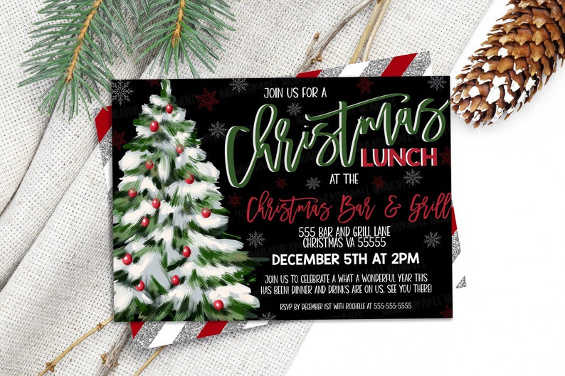 Christmas Lunch Invitation Card, Employee Business Work Fall Christmas ...