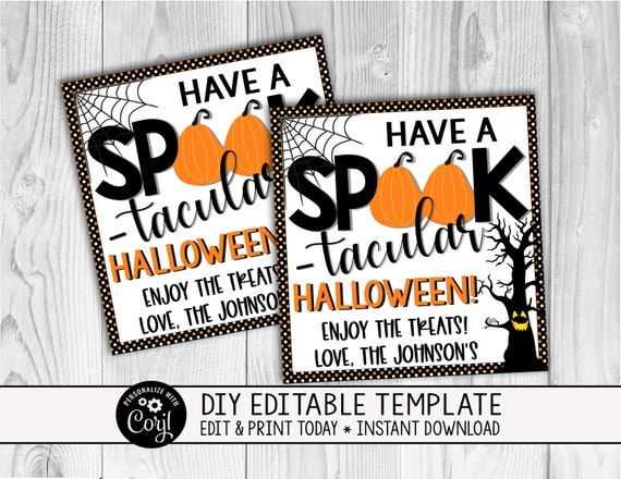 EDITABLE Halloween Gift Tag Spook-tacular Gift Tag Digital | Etsy