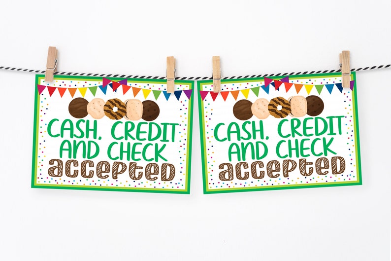 Scout Cookie Booth Sign Cash Credit Check Accepted Printable - Etsy