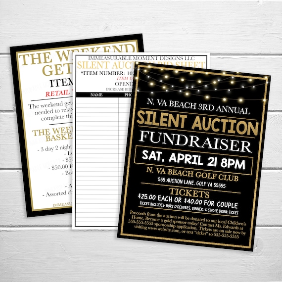 Editable Silent Auction Templates, Fundraising Event Sheet Flyer ...