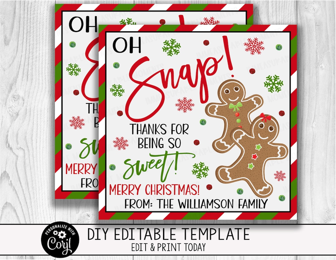 Oh Snap Christmas Treat Gift Tag, Gingerbread Holiday Cookie Tag ...
