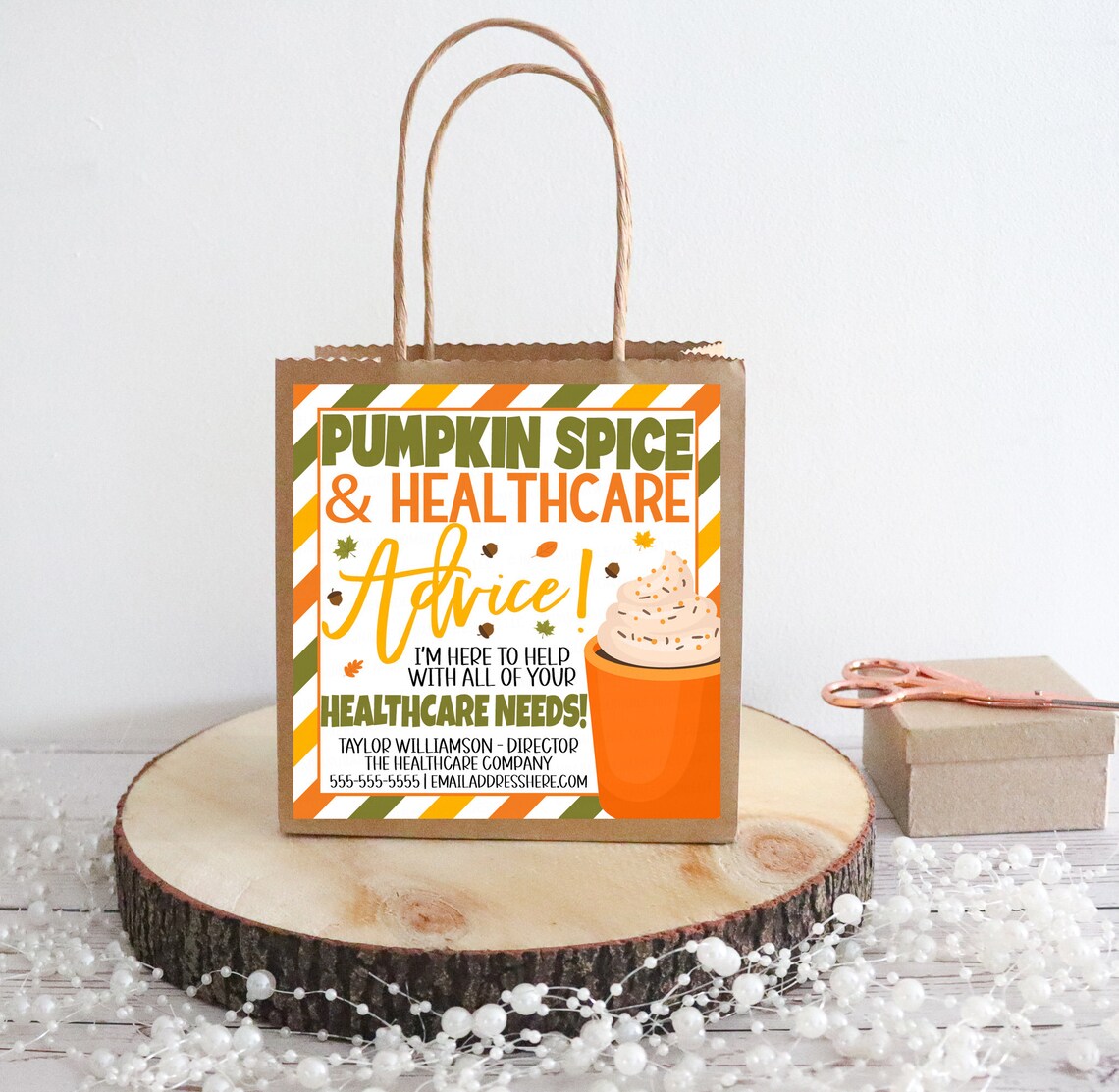Fall Healthcare Pop-by Gift Tags, Pumpkin Spice & Advice, Autumn ...