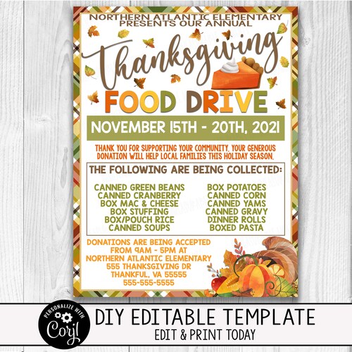 EDITABLE Thanksgiving Food Drive Fundraiser Flyer Church - Etsy