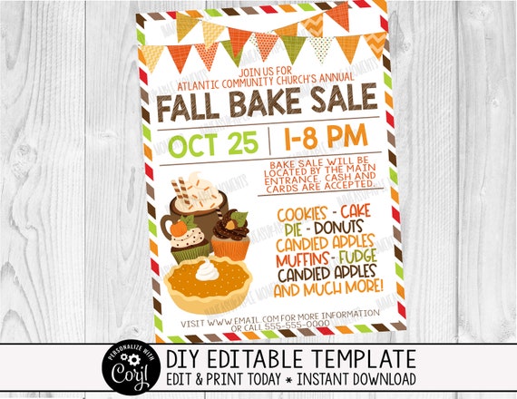 EDITABLE Fall Bake Sale Flyer Invitation Fundraiser, Bake Sale ...
