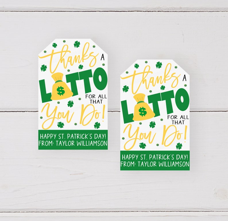 St Patrick's Day Lottery Gift Tags Thanks A Lotto for All - Etsy