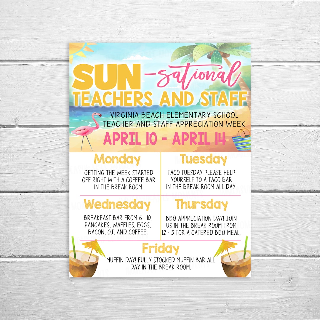 Beach Teacher Appreciation Week Itinerary, Sun-sational Tropical Theme ...