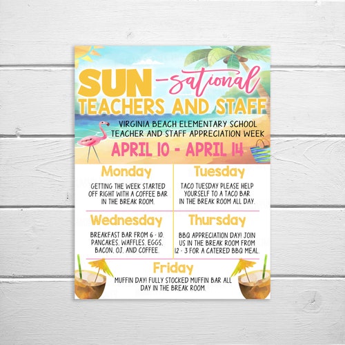 Sun-sational Teacher and Staff Appreciation Week School - Etsy