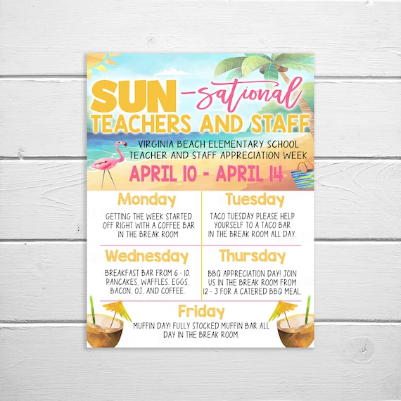 Beach Teacher Appreciation Week Itinerary, Sun-sational Tropical Theme ...