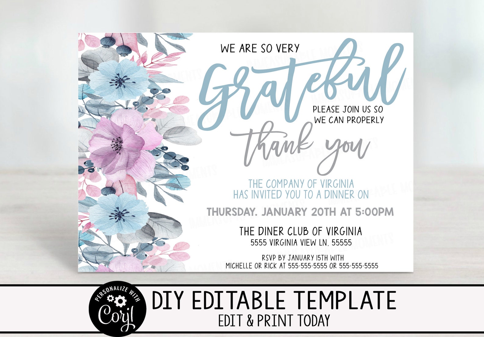 Appreciation Dinner Lunch Invitation Editable Grateful Staff - Etsy