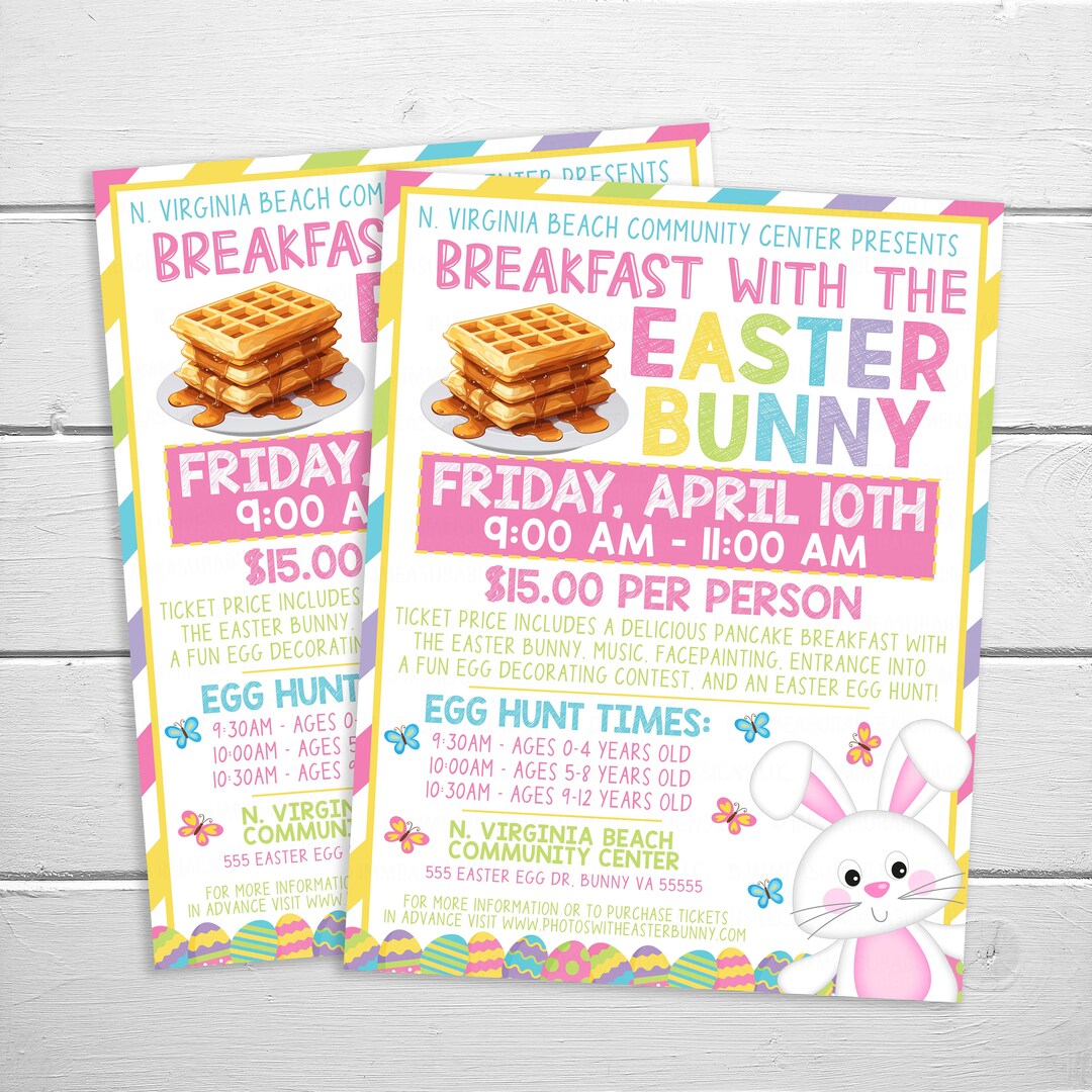 Waffle Breakfast With the Easter Bunny Flyer, Brunch Easter Bunny ...
