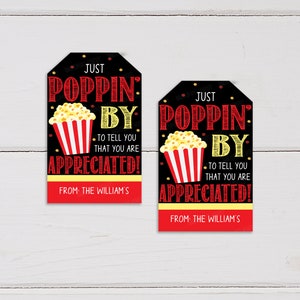 Popcorn Gift Tags, Editable Popcorn Label, Just Poppin' by Appreciation ...