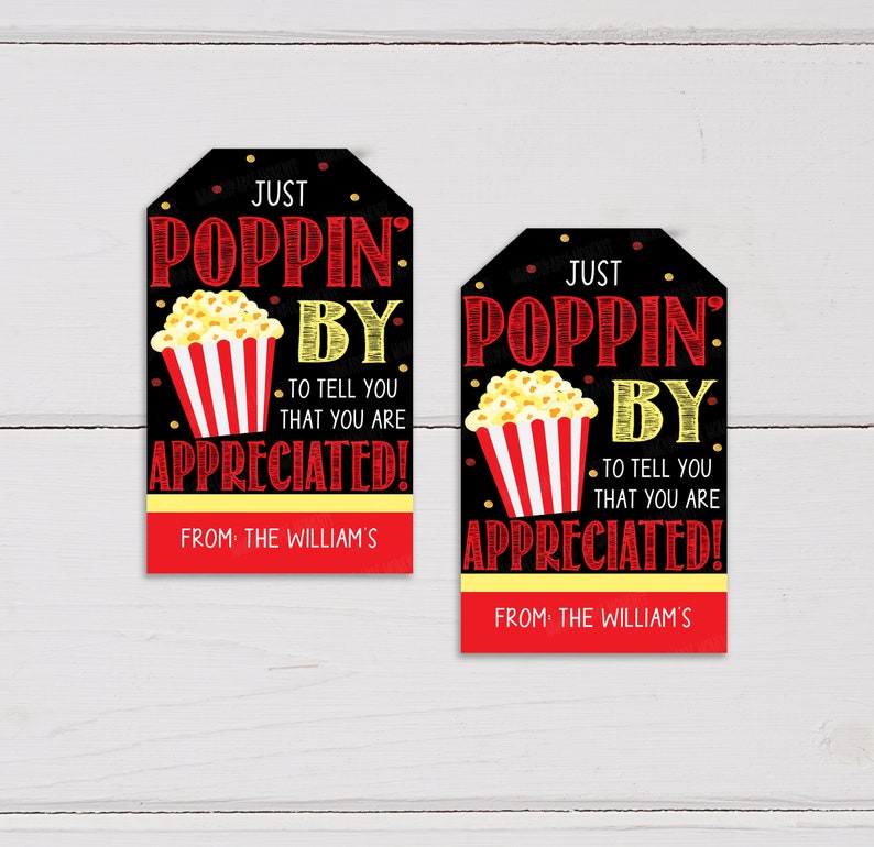 Popcorn Gift Tags Editable Popcorn Label Just Poppin' by - Etsy