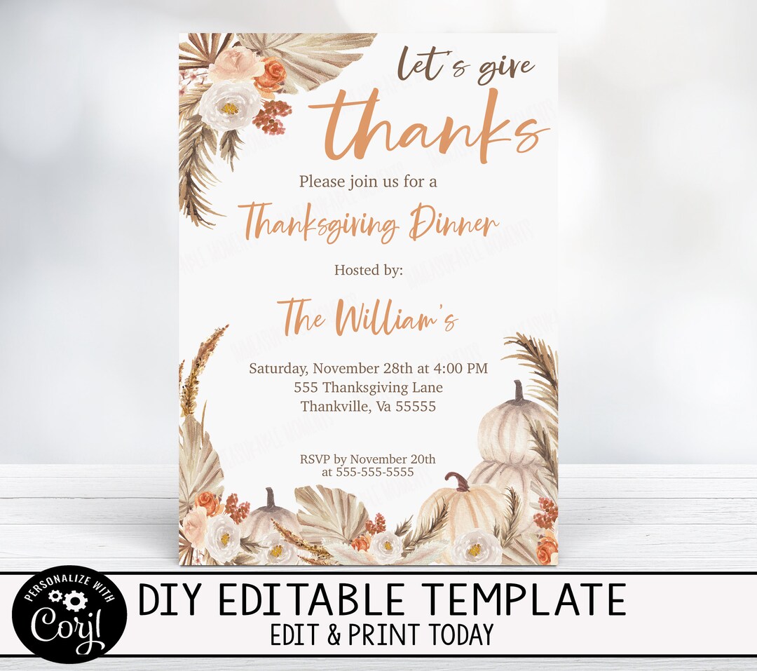 EDITABLE Let's Give Thanks Invitation Card Friendsgiving - Etsy